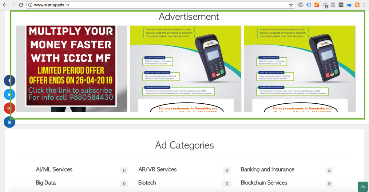 Main-page Advt. display - Startup Ads