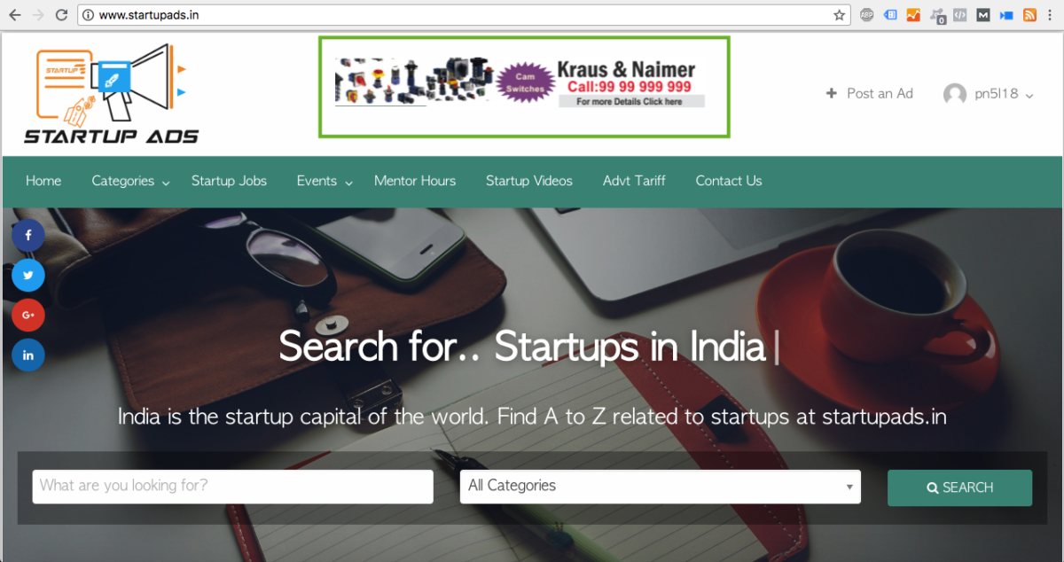 Header Advt. display - Startup Ads